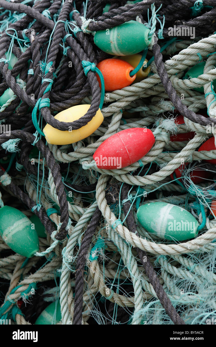 Detail of ropes and fishing nets on the ground Stock Photo - Alamy
