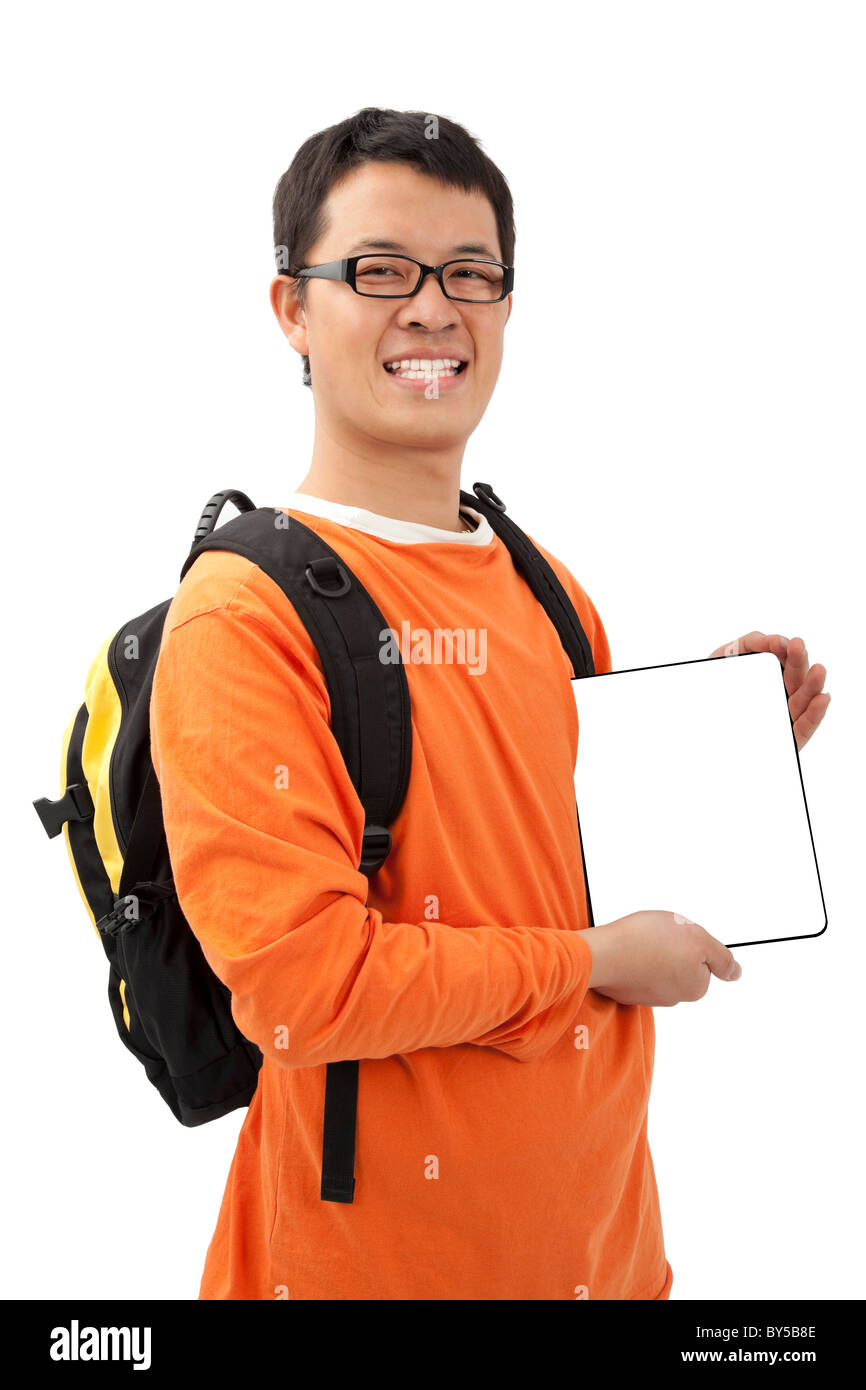 Happy young man holding a touchpad pc Stock Photo - Alamy