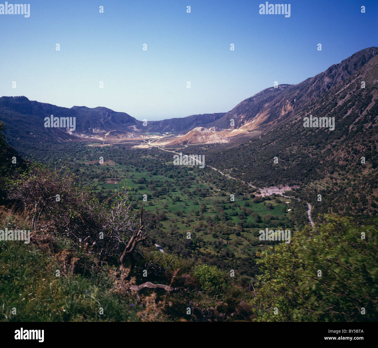 Caldera of Mt Polyvotis, Nissiros island, a volcano off the coast of ...