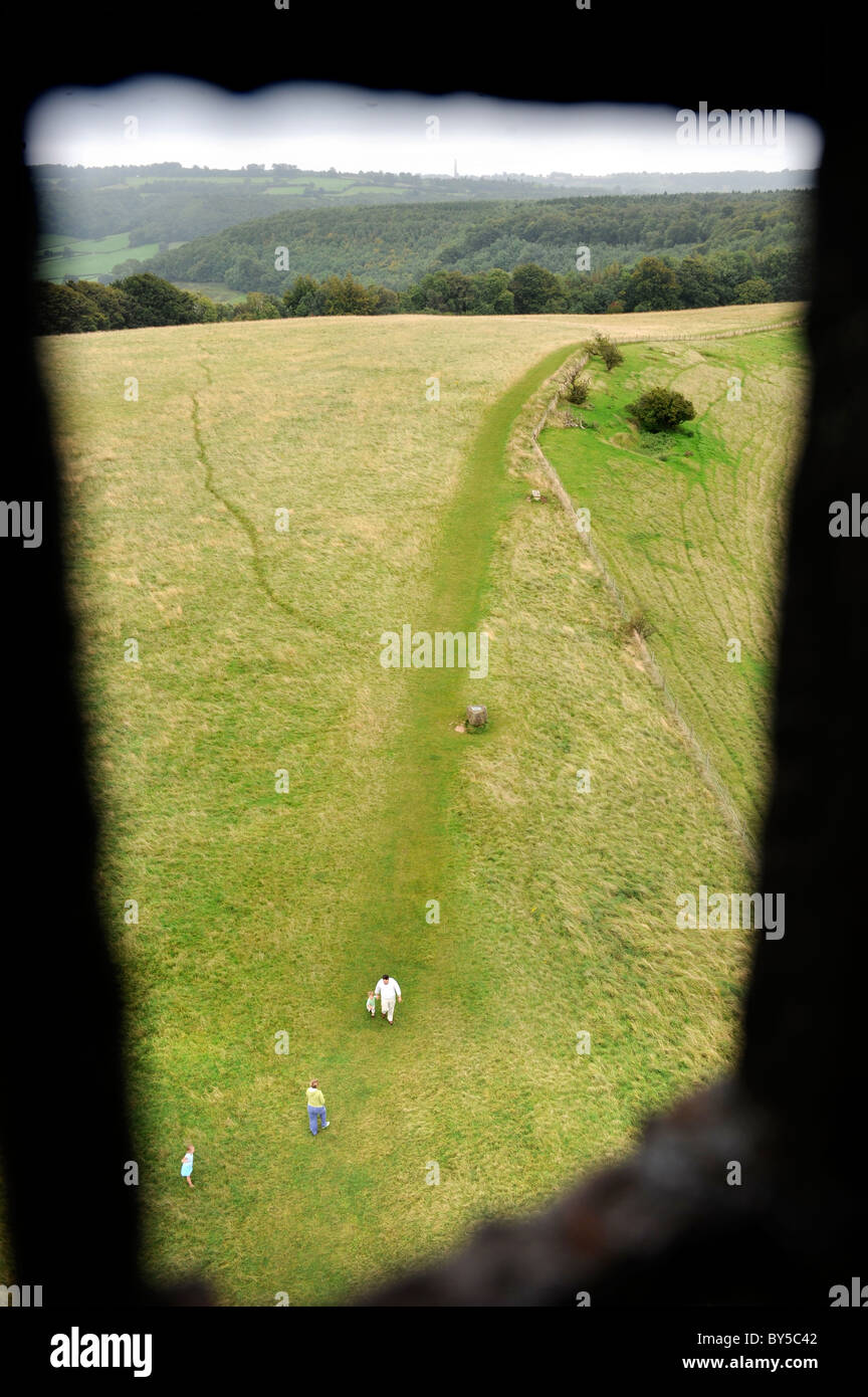 A family walking on The Cotswold Way path near North Nibley ...