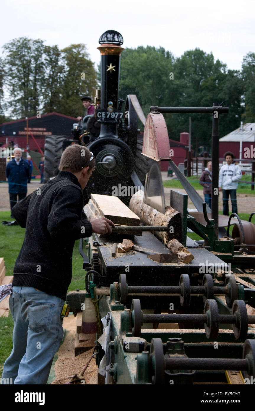 Steam traction engine powering a circular saw at Bressingham Steam ...