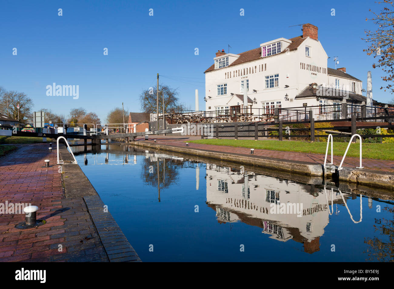 Erewash canal and Steamboat pub at Trent Lock Sawley near Long Eaton ...