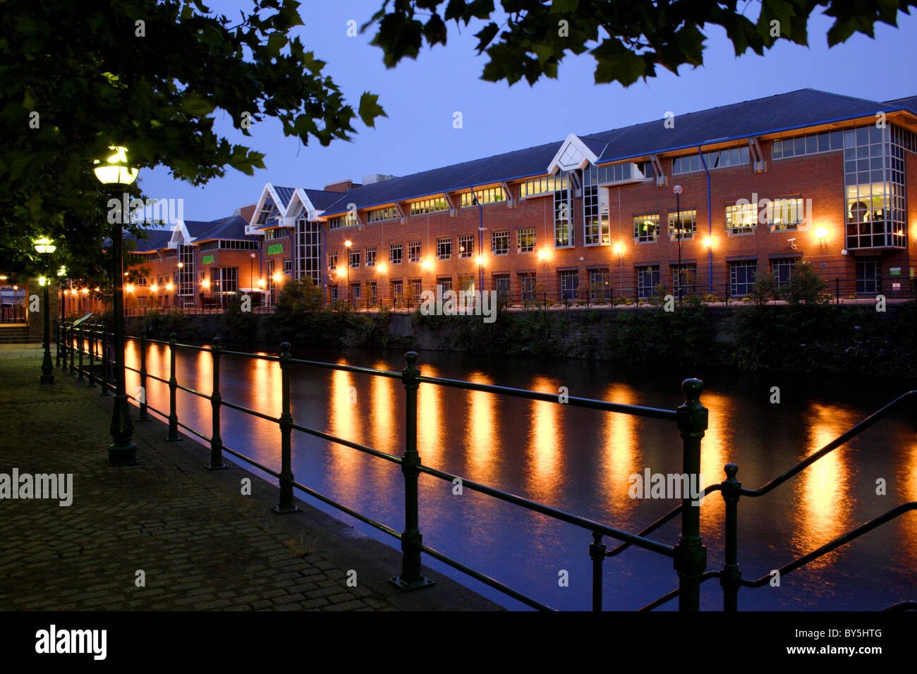 View from canal at night, Leeds city centre (Asda Head Office), Summer ...
