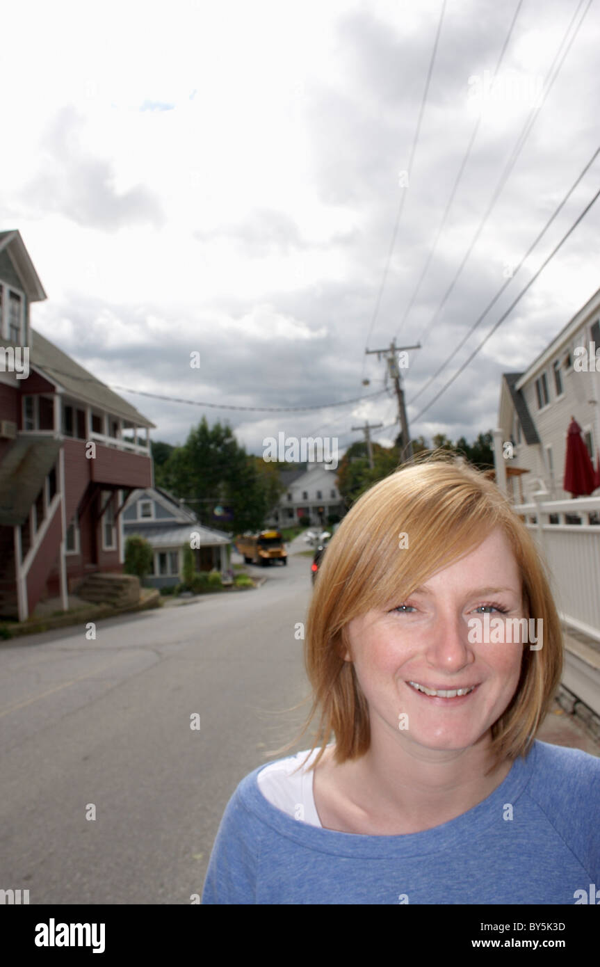 girl with red hair smiling in Stowe, Vermont Stock Photo - Alamy