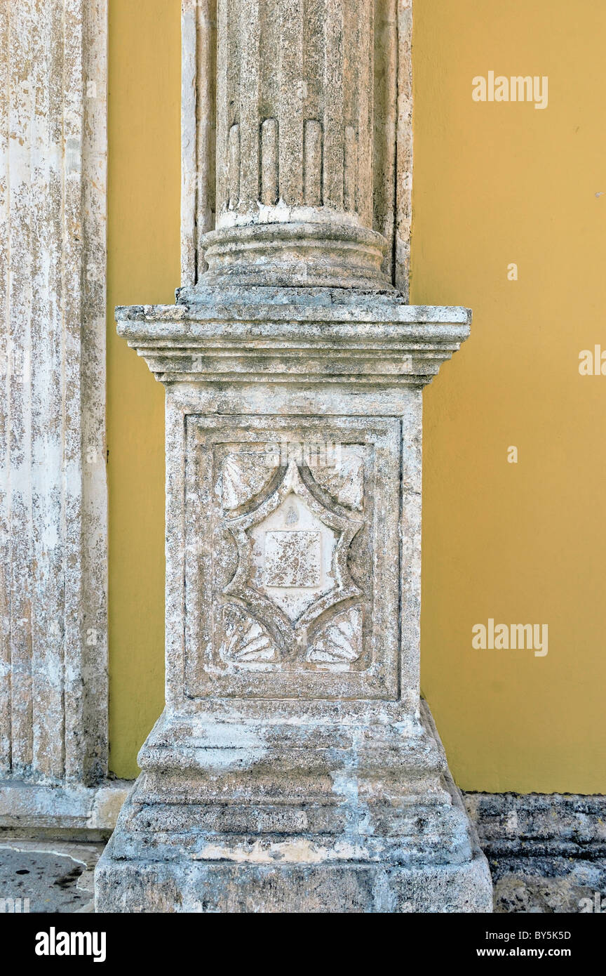 Worn engraved church pillar at Keri village, Zakynthos, Greece Stock ...