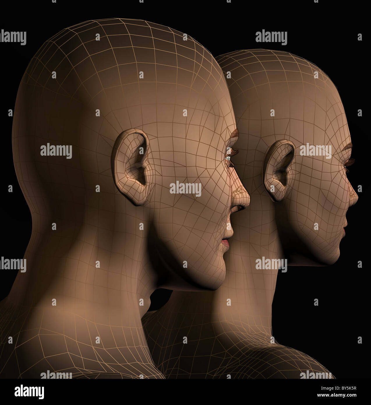 Futuristic human couple wire frame. 3d illustration on black background ...