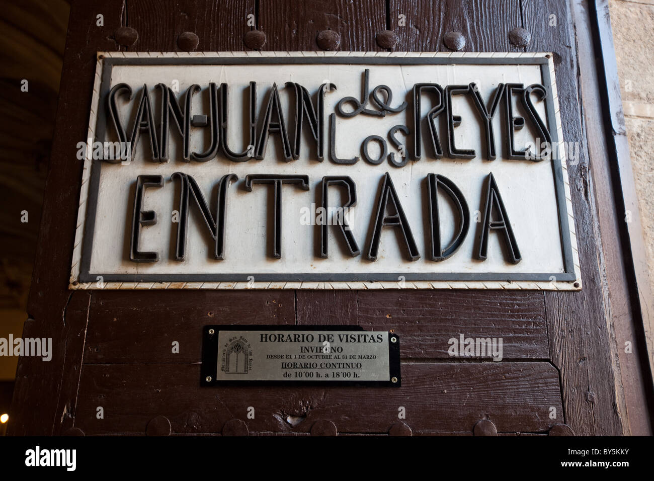 Sign outside of the convent of San Juan de los Reyes. Toledo, Spain ...