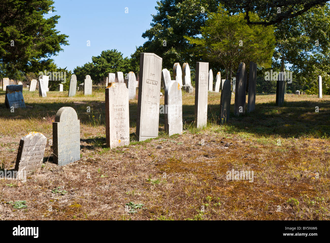 Headstones at Evergreen Cemetery on Cape Cod in Eastham Massachusetts ...