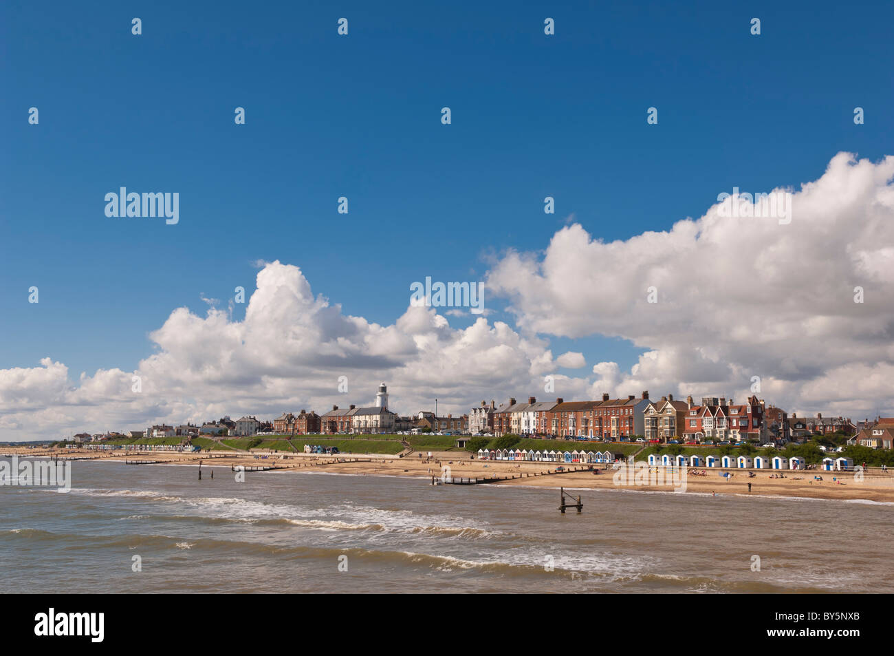 A view of the beach from the pier in Southwold , Suffolk , England ...