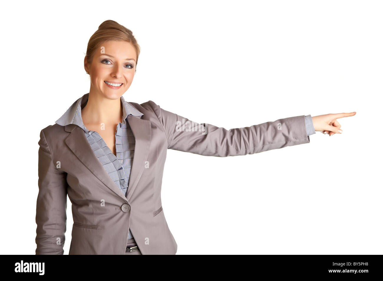 Woman pointing finger holding Cut Out Stock Images & Pictures - Alamy