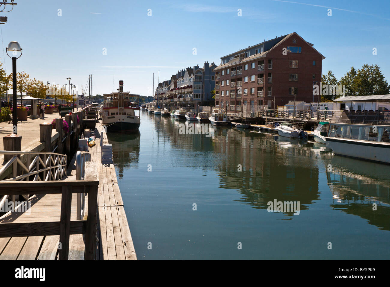 Apartments and condominiums on wharf in Old Port district of Portland ...