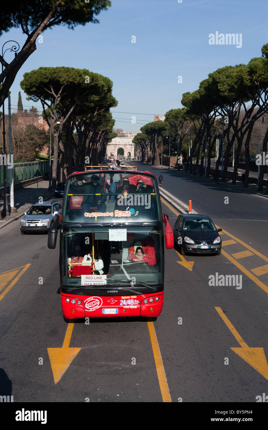 Rome Italy touristic bus tour in the center of capital city streets ...