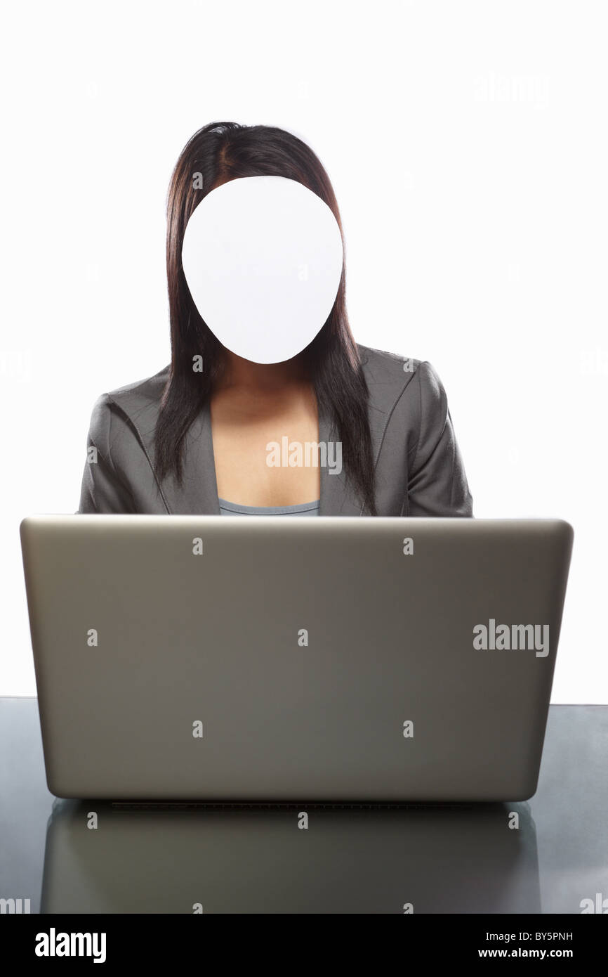 Series of faceless businesswoman with different gestures in front of ...