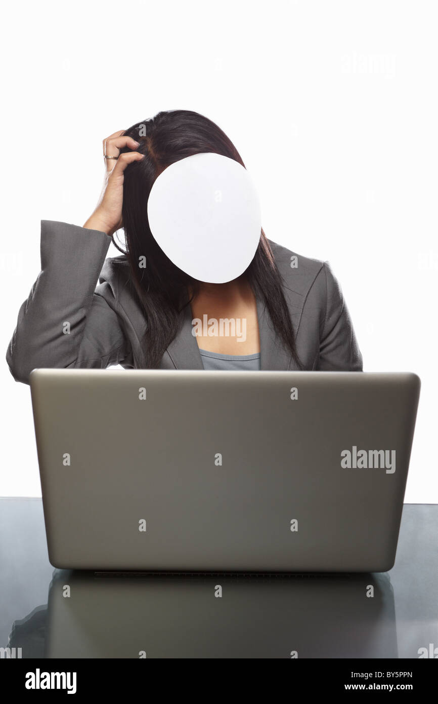 Series of faceless businesswoman with different gestures in front of ...