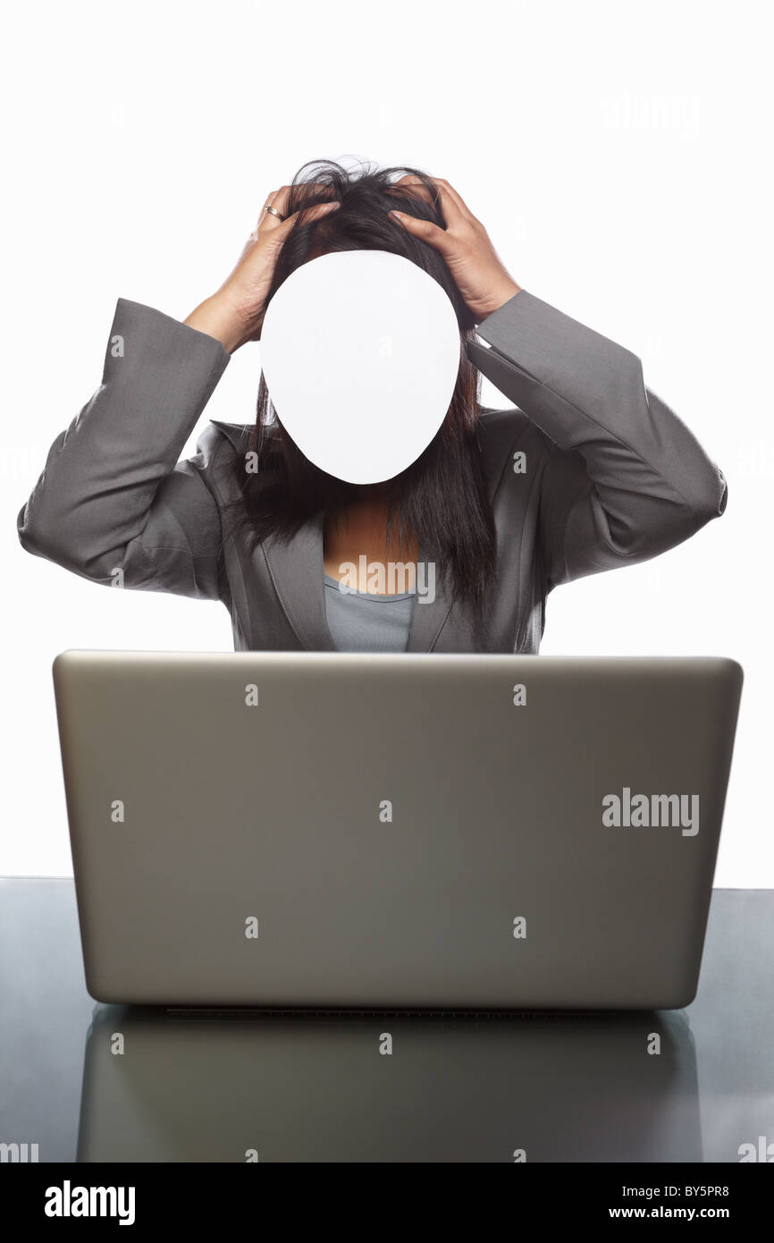 Series of faceless businesswoman with different gestures in front of ...