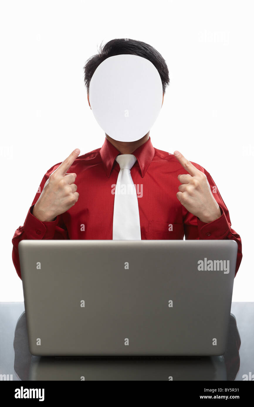 Series of faceless businessman with different gestures in front of his ...