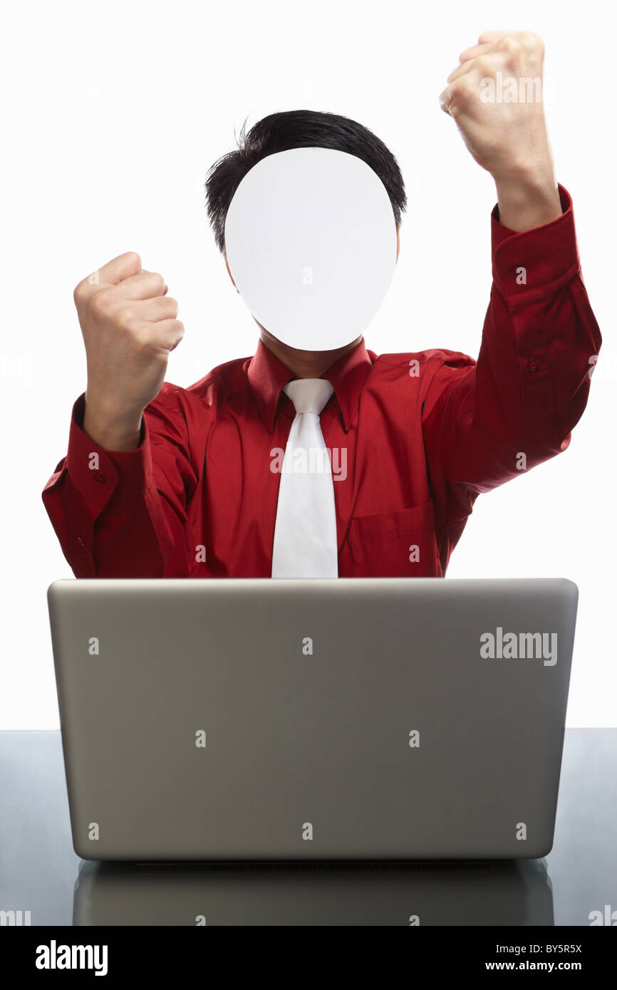 Series of faceless businessman with different gestures in front of his ...