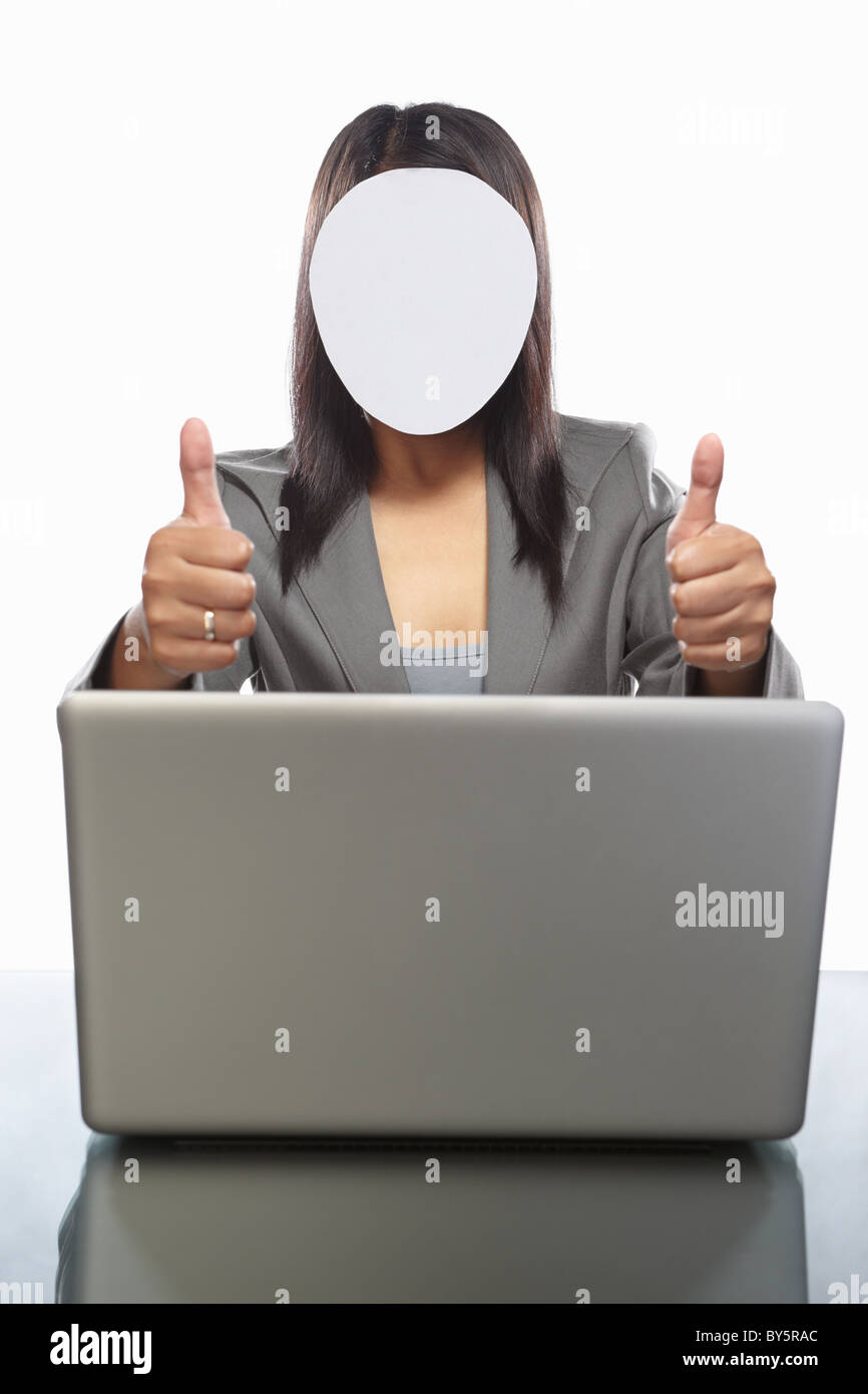 Series of faceless businesswoman with different gestures in front of ...