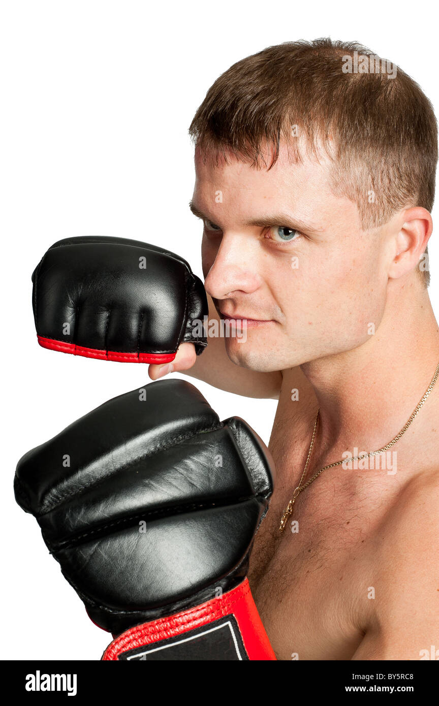 Professional boxer attacking isolated on white background Stock Photo ...