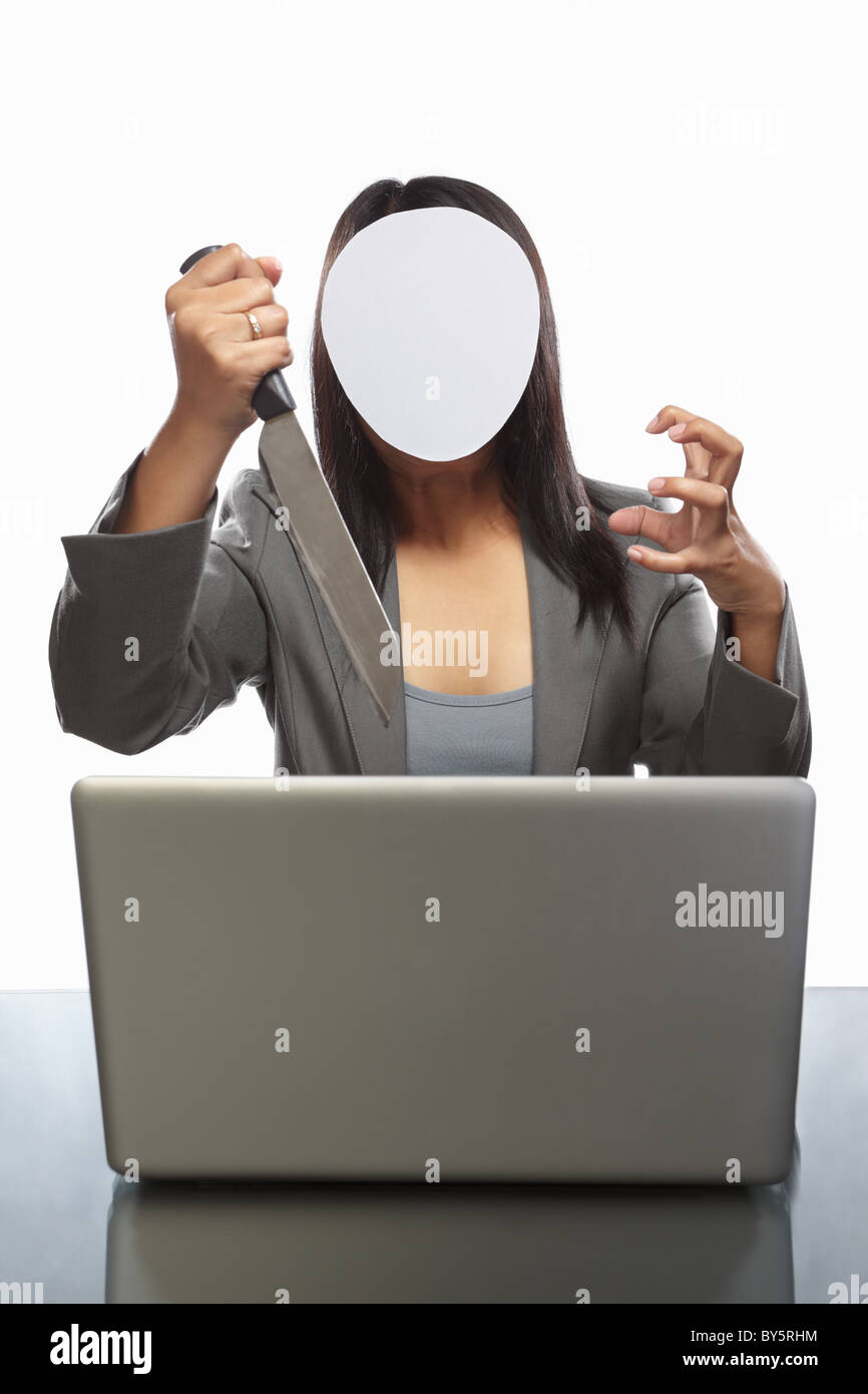 Series of faceless businesswoman with different gestures in front of ...