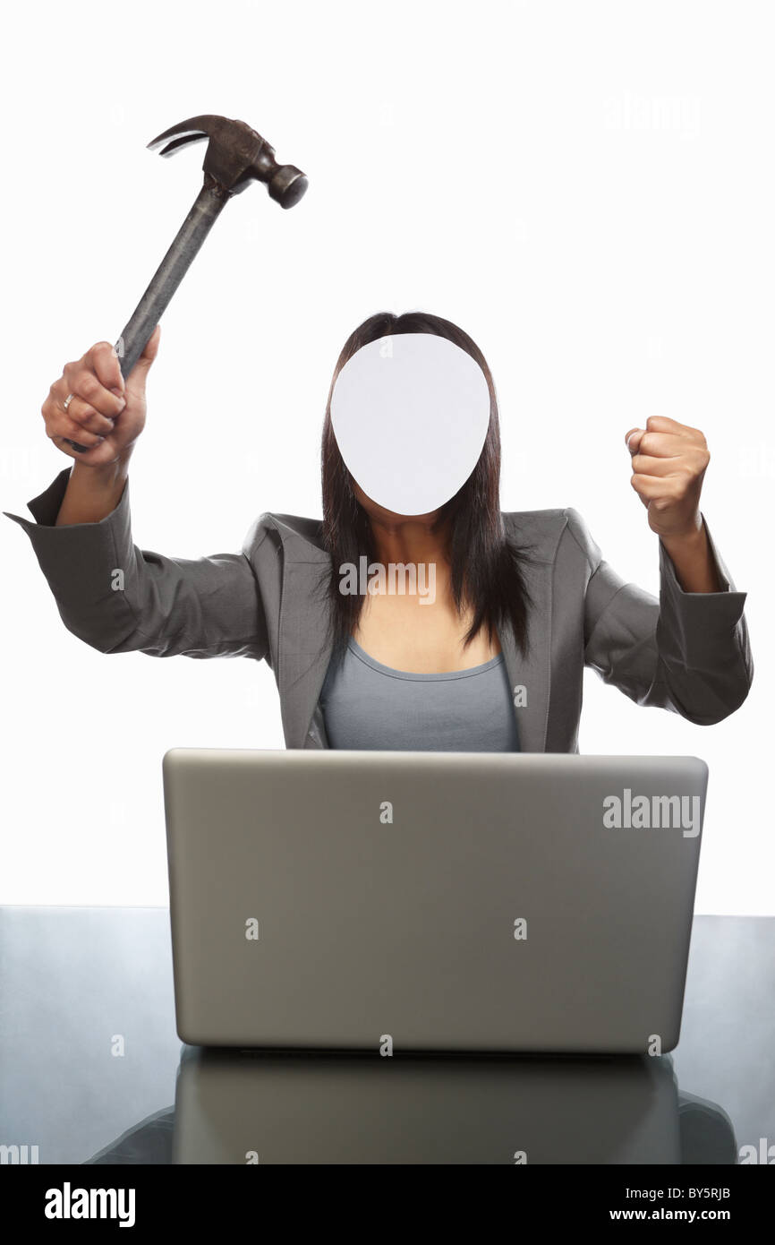 Series of faceless businesswoman with different gestures in front of ...