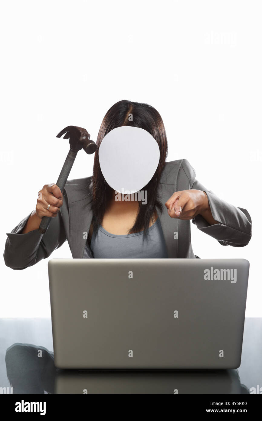 Series of faceless businesswoman with different gestures in front of ...