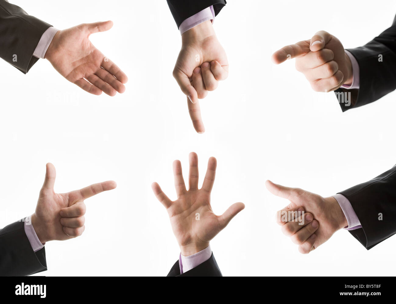Collection of six male hands showing sign Stock Photo - Alamy