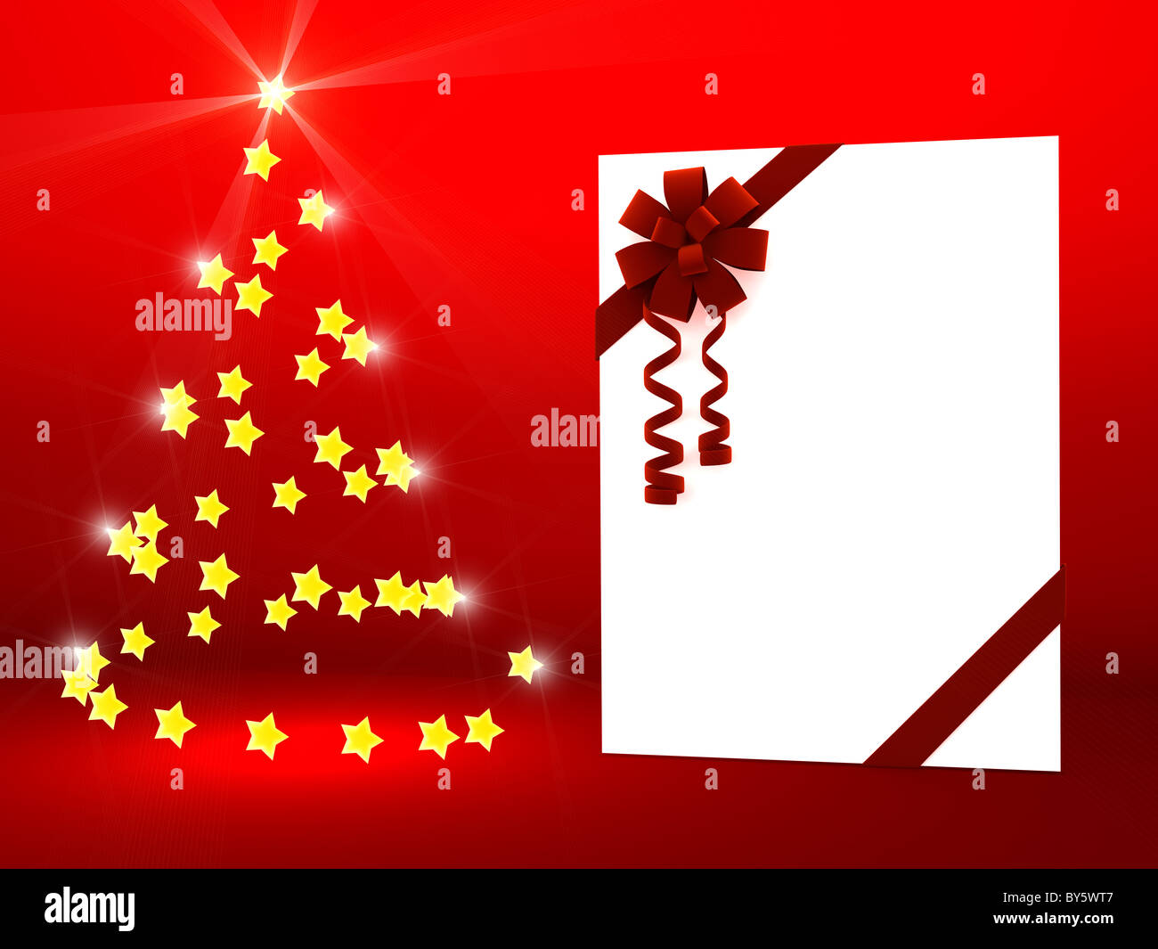 Greeting card with ribbon over red Stock Photo - Alamy