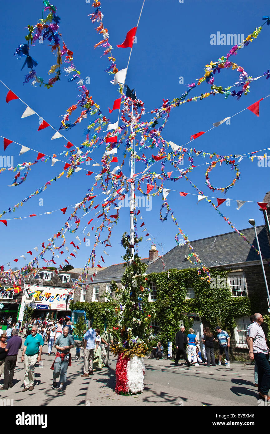 May pole in Padstow town centre on May Day celebrations Stock Photo - Alamy