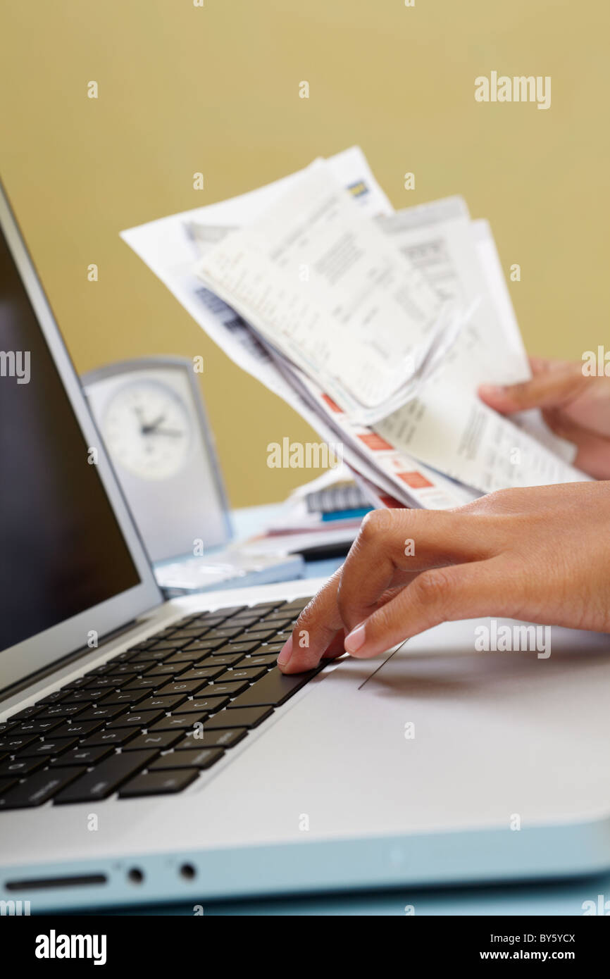 unrecogizable people's hand using laptop for online transaction Stock ...