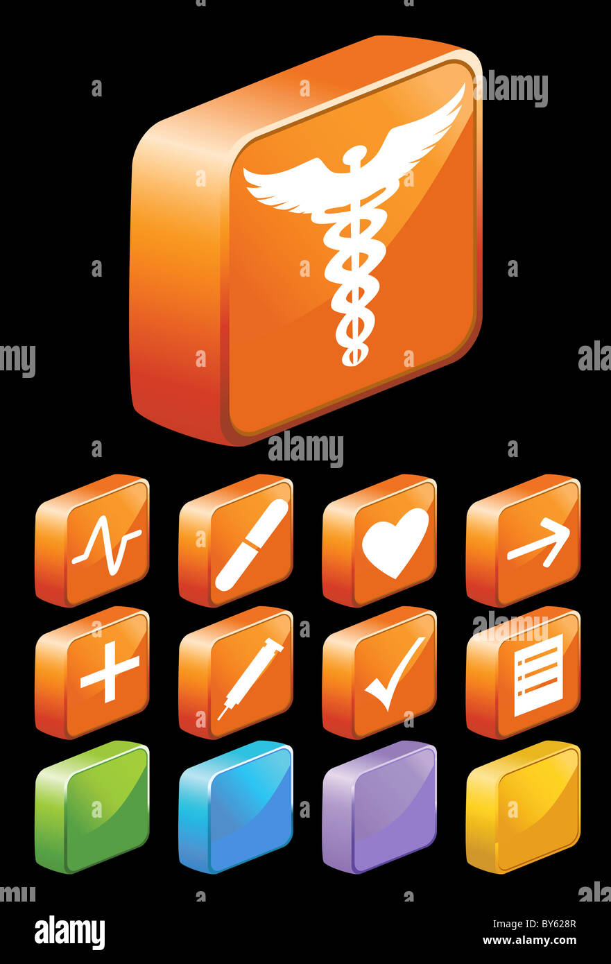 Collection of nine 3D medical themed glossy satin buttons Stock Photo ...