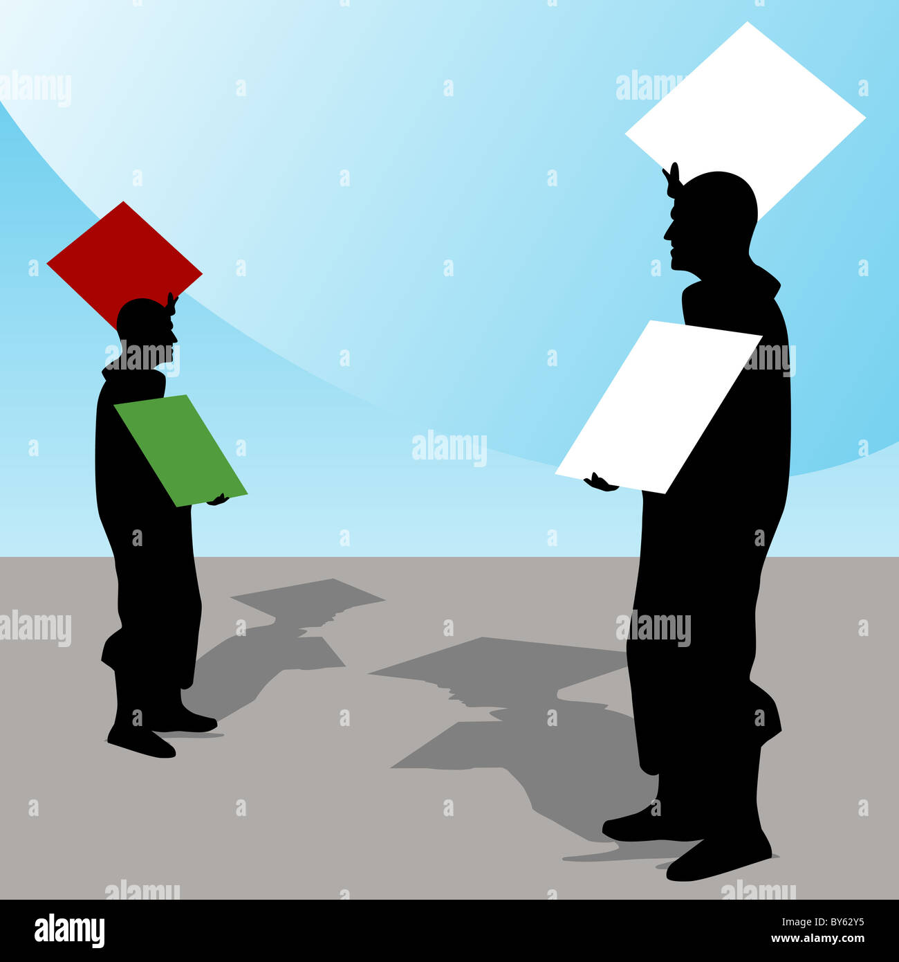 An image of a man holding two signs Stock Photo - Alamy