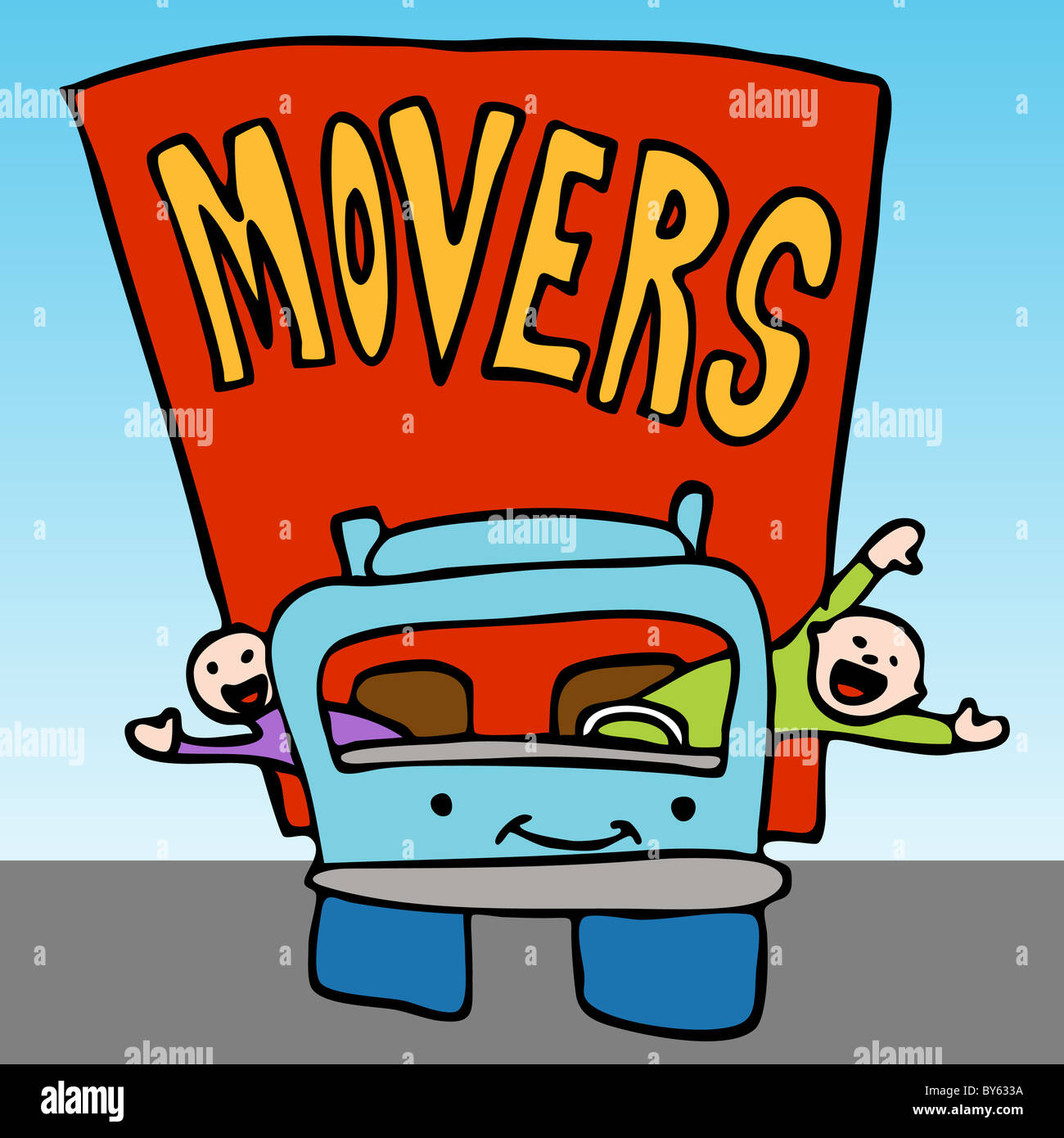 An image of a movers waving from the moving truck Stock Photo - Alamy
