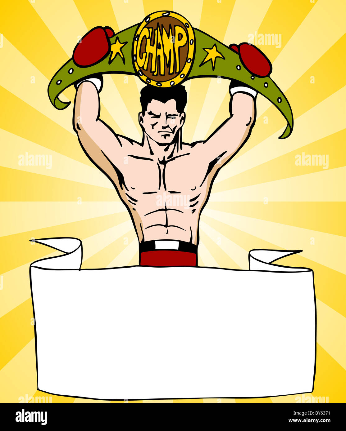 An image of a banner with a boxer fighter holding a championship belt ...