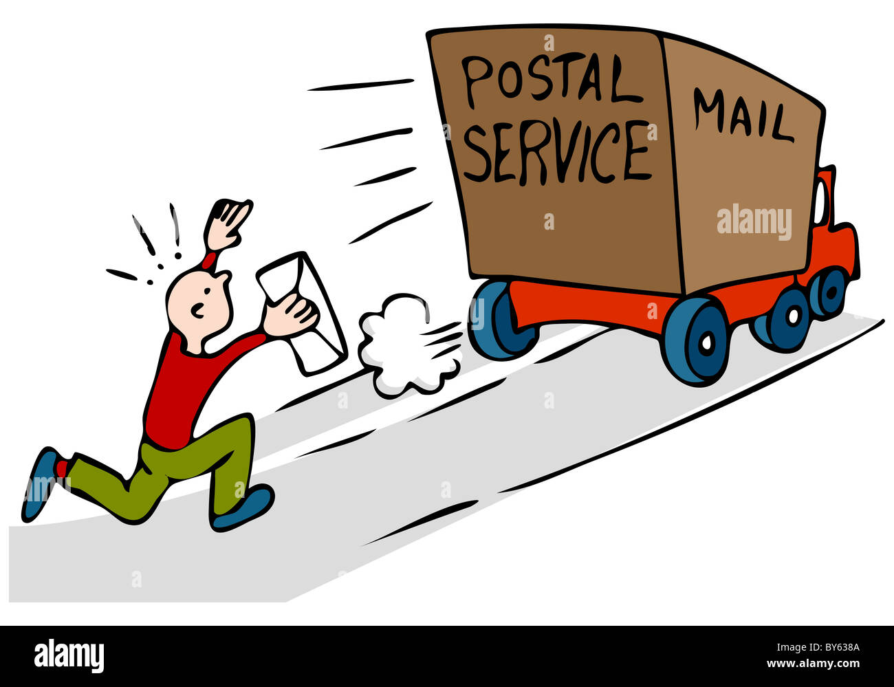 An image of a man chasing mail truck with urgent mail Stock Photo - Alamy