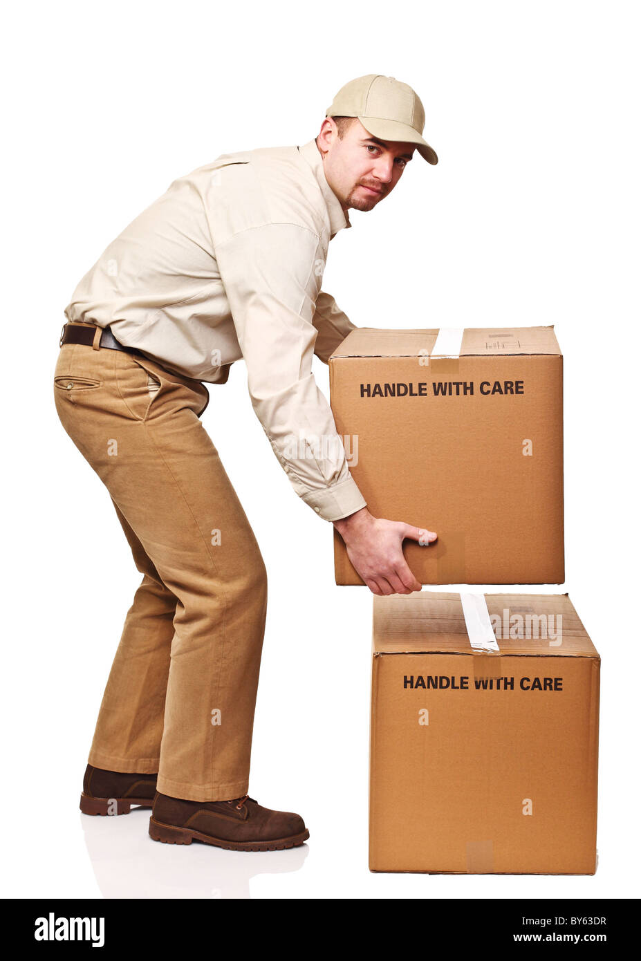 delivery man at work isolated on white background Stock Photo - Alamy