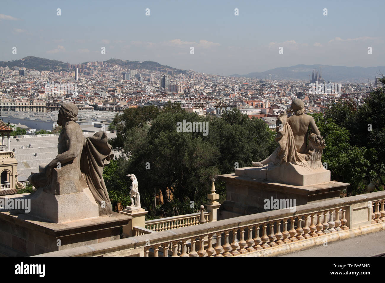 Barcelona panorama from steps of Barcelona's National Museum Stock ...