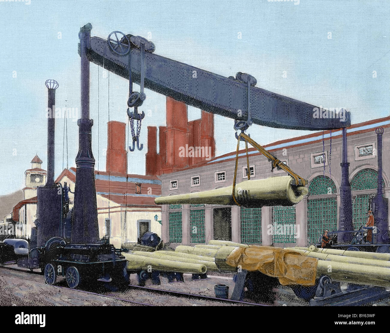 Trubia factory. Transporting the guns destined to battleship Pelayo ...