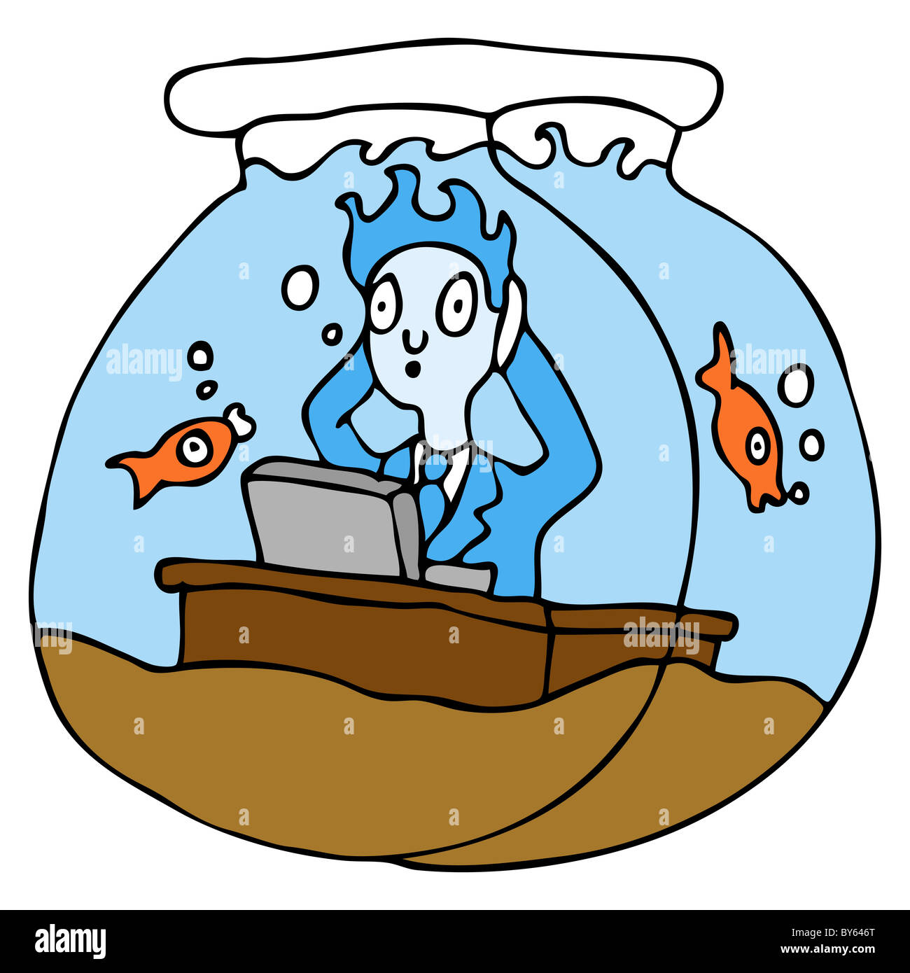 An image of a employee working in a fish bowl Stock Photo - Alamy