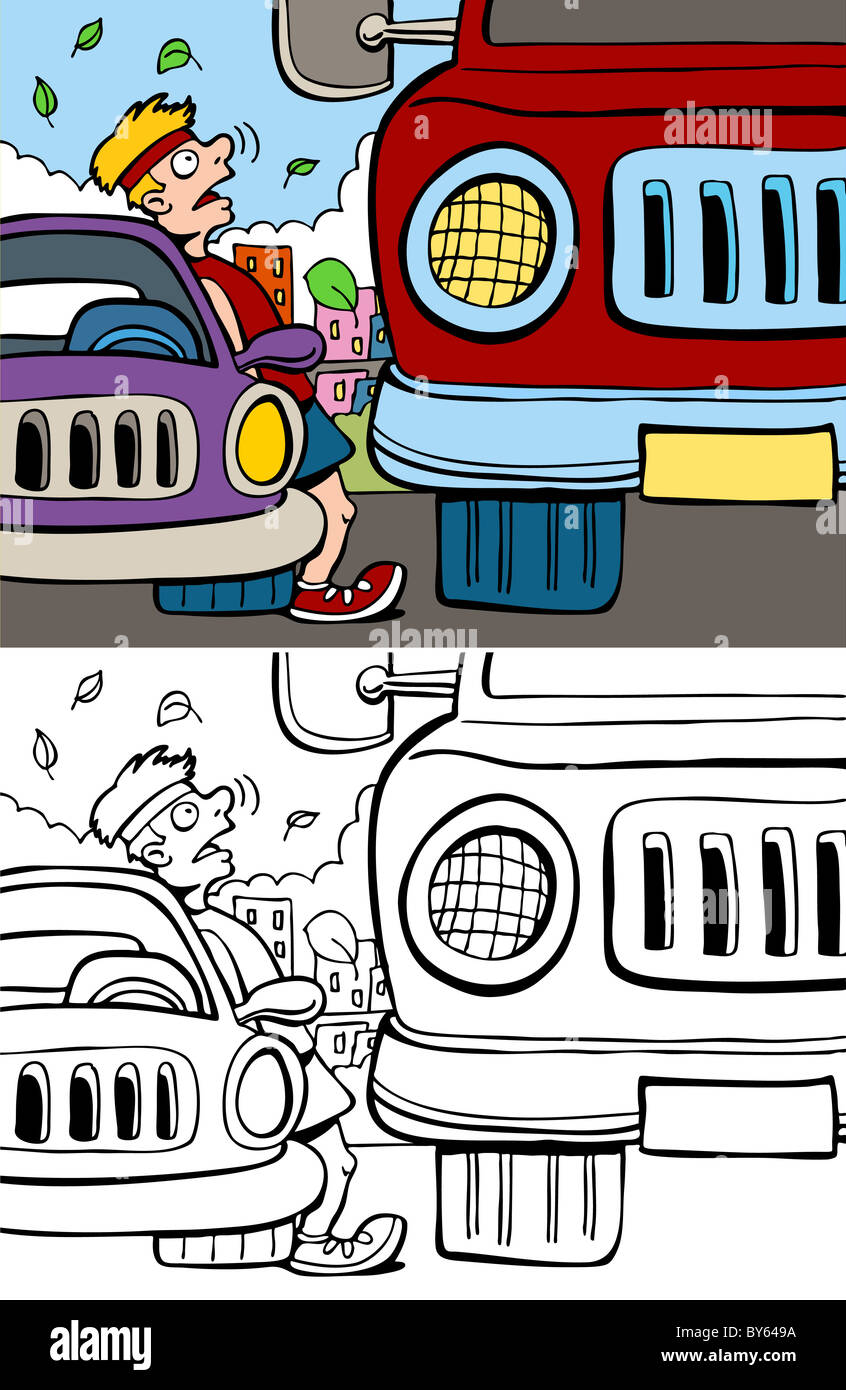 Cartoon image of a close call of a man almost hit by a vehicle - both ...