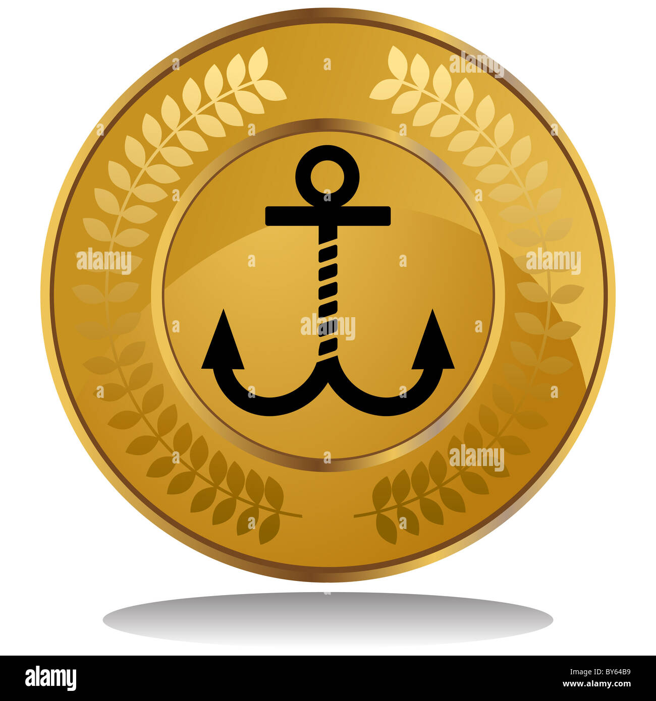3D image of a gold coin with laurel wreath - anchor Stock Photo - Alamy