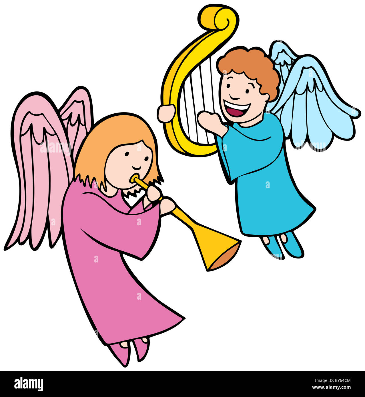 Set of 2 Angels playing horn and harp Stock Photo - Alamy
