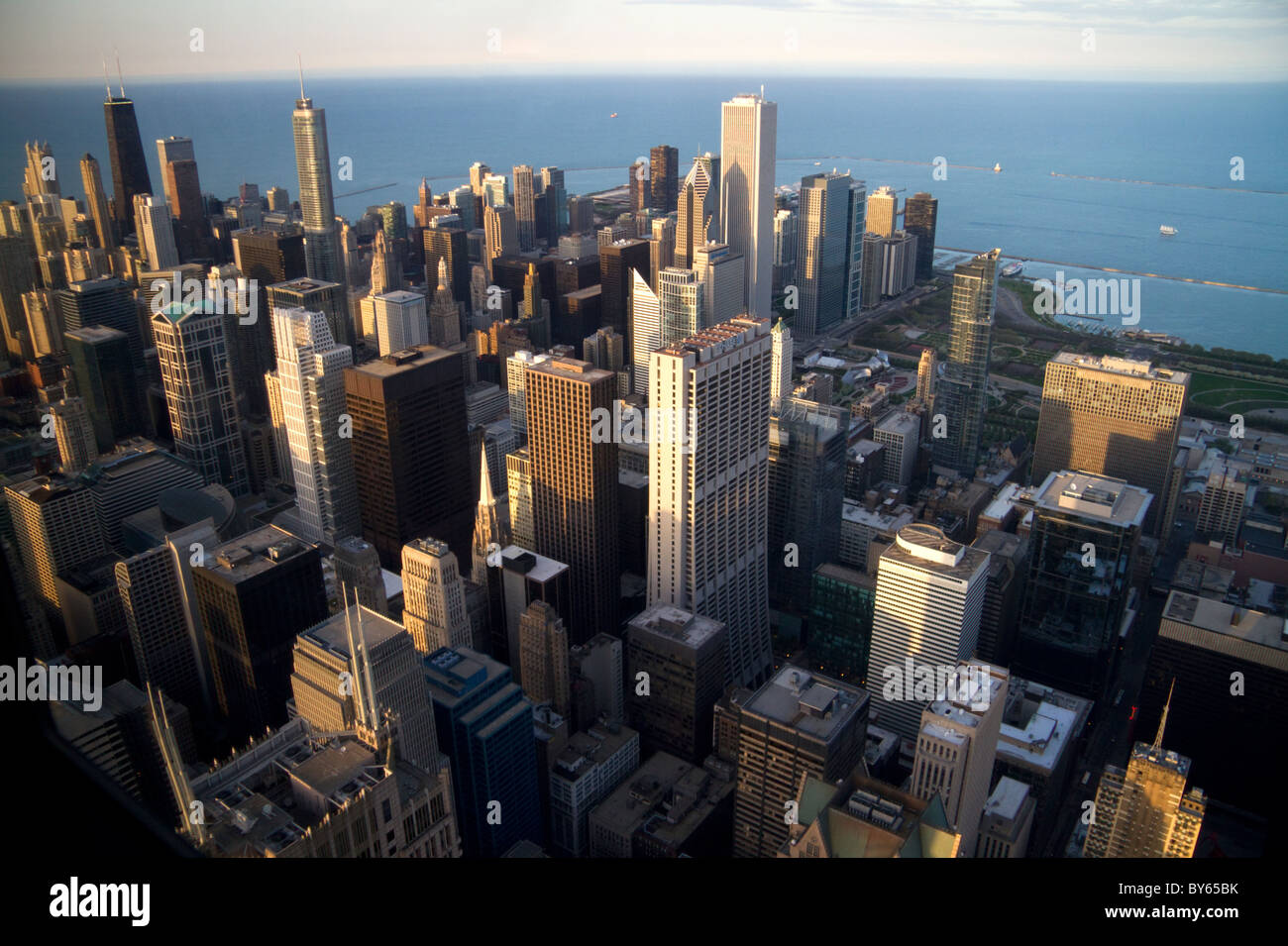Aerial view of the city and Lake Michigan waterfront from the Willis ...