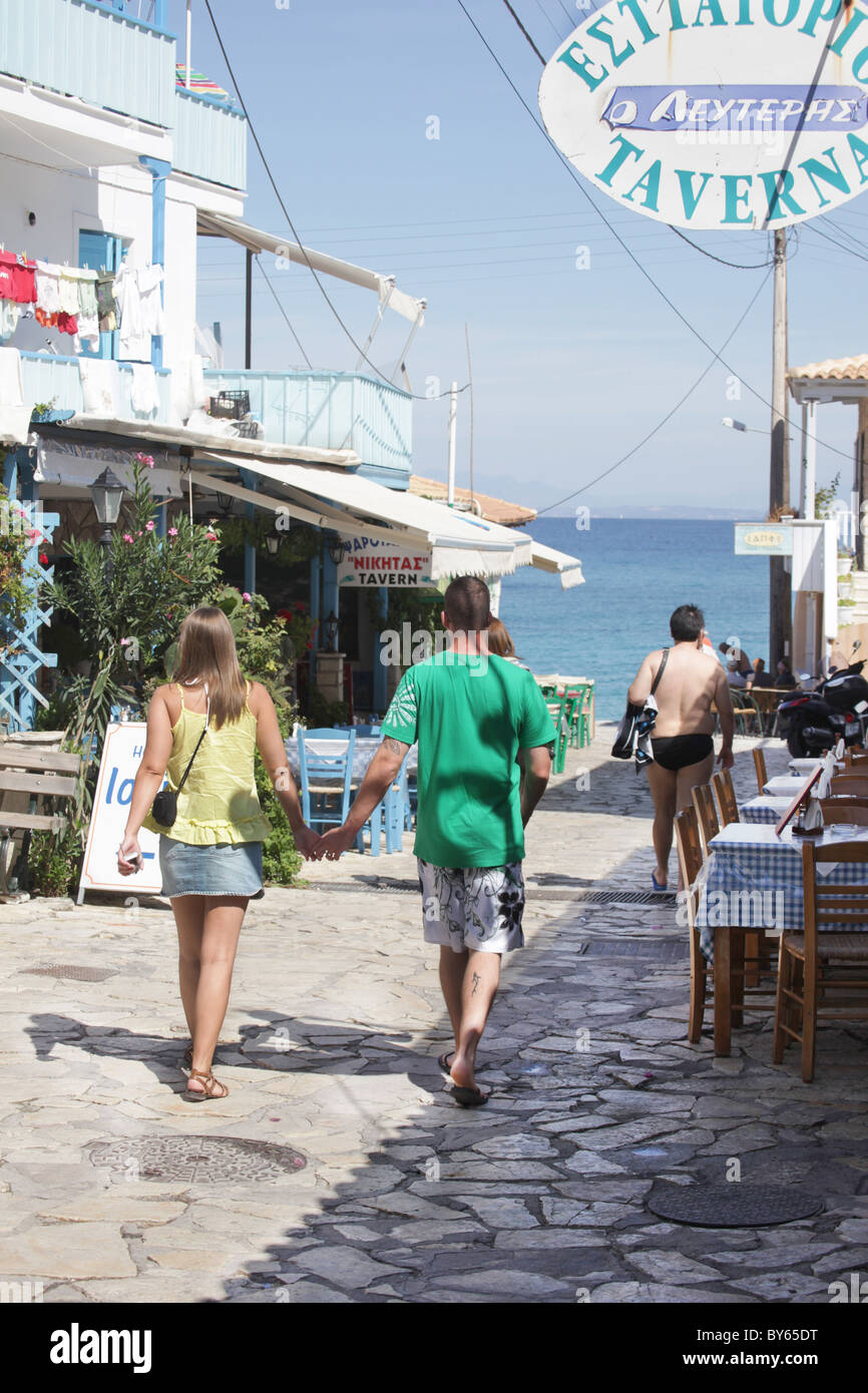 People walking to the beach at Agios Nikitas, Lefkas, Greece Stock ...