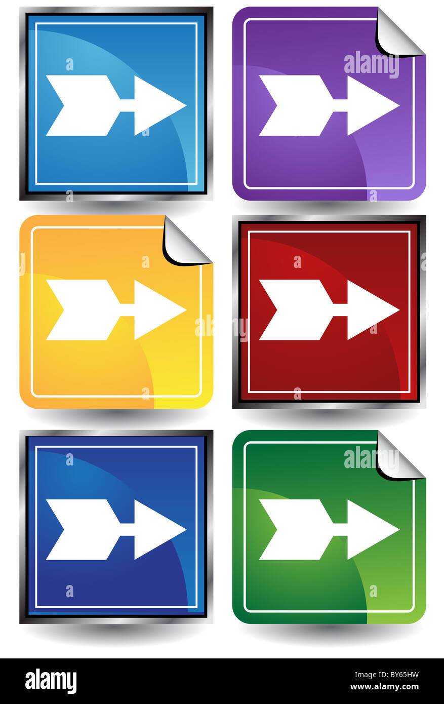 Set of 6 3D buttons - square and sticker style - arrow Stock Photo - Alamy
