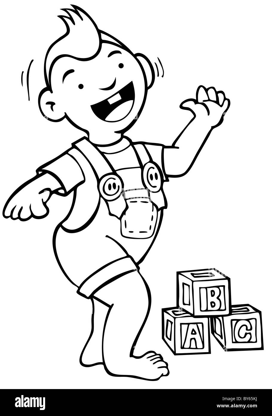 Toddler learning to walk for the first time - black and white version ...