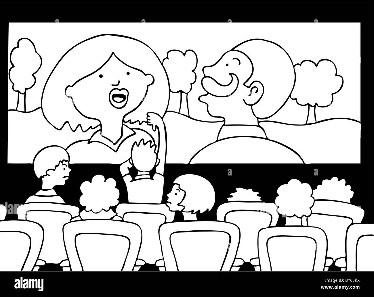 Watching cartoon cinema Black and White Stock Photos & Images - Alamy