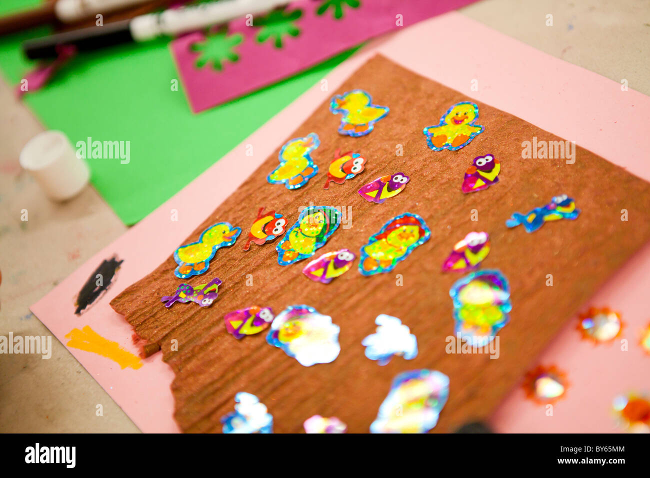 Close up of children's craft and art work been made Stock Photo - Alamy