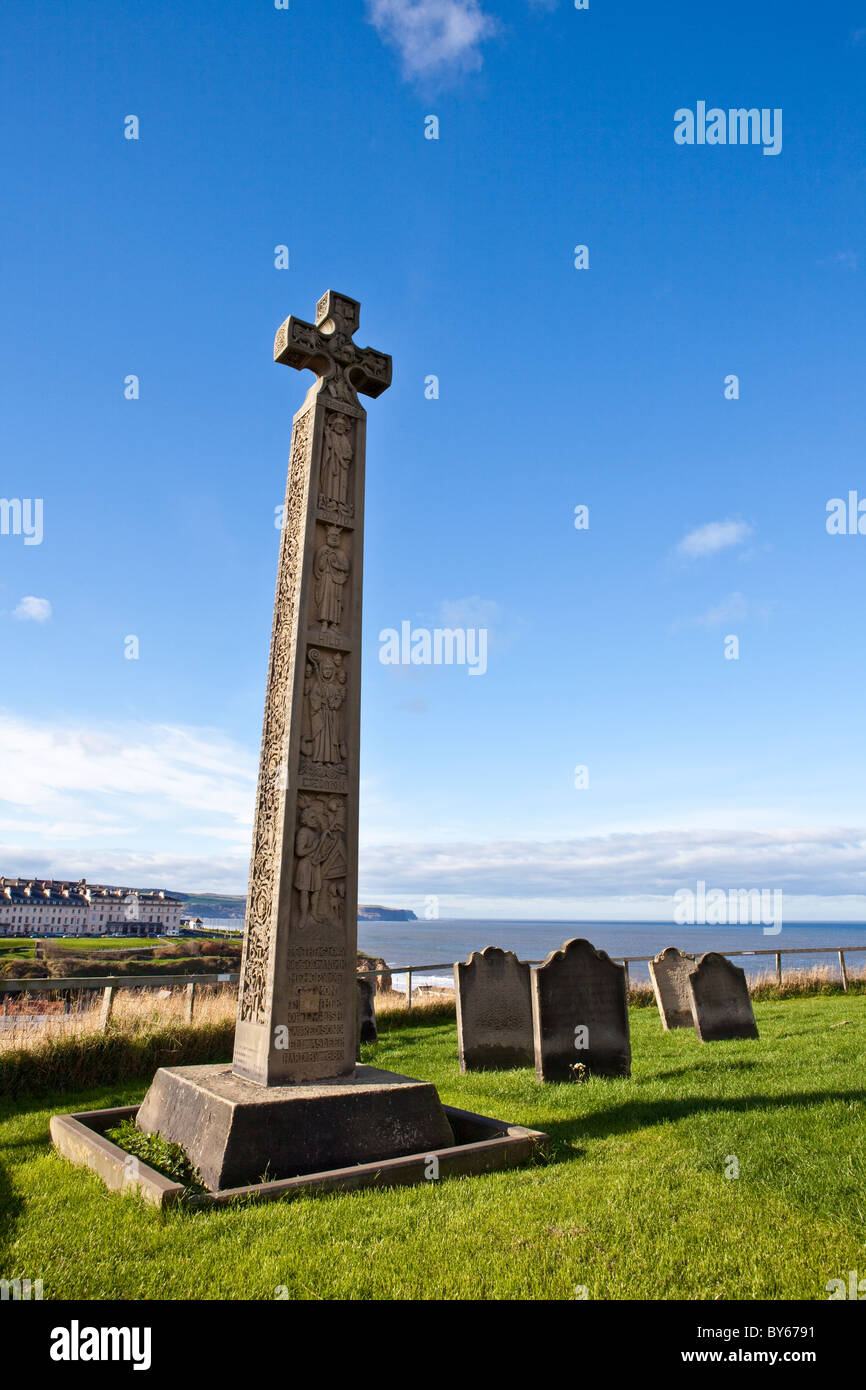 Caedmon's Cross at St.Mary's church in Whitby Stock Photo - Alamy