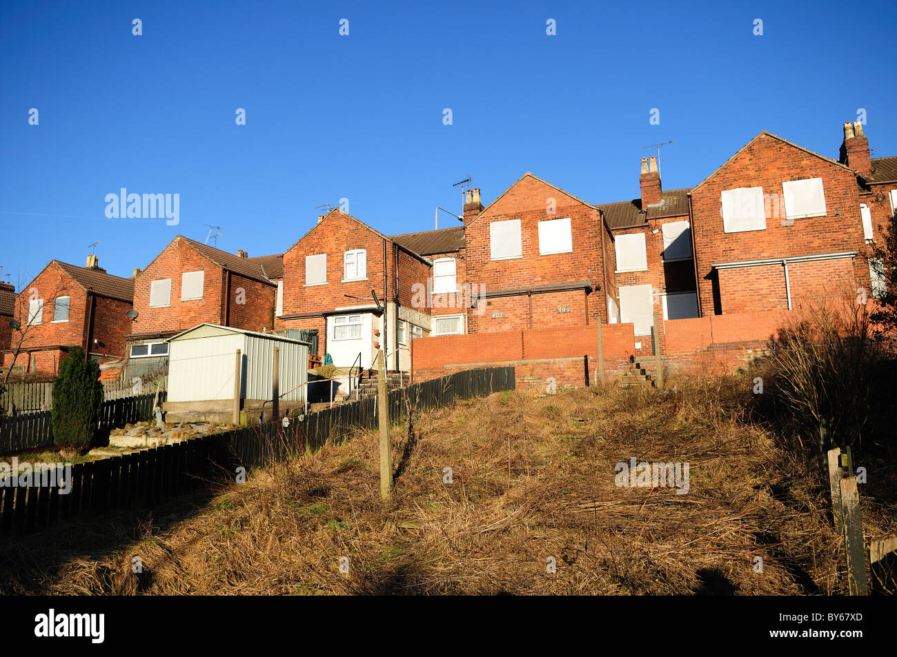 Condemned Housing .Pleasley Mansfield Stock Photo - Alamy